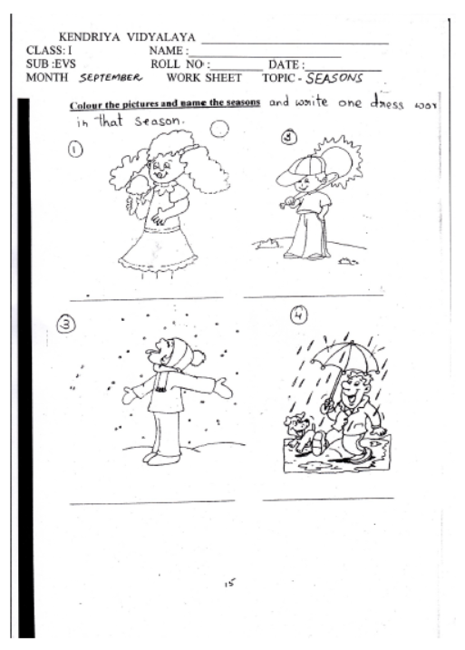 CBSE Class 1 EVS Seasons Worksheet